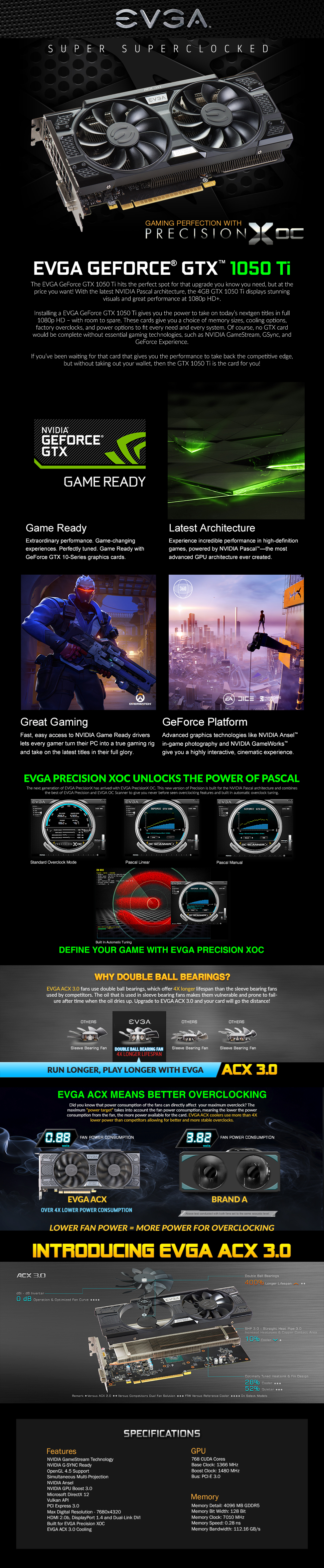 EVGA - Products - EVGA GeForce GTX 1050 Ti SSC GAMING, 04G-P4-6255-KR, 4GB GDDR5, ACX 3.0 - 04G ...